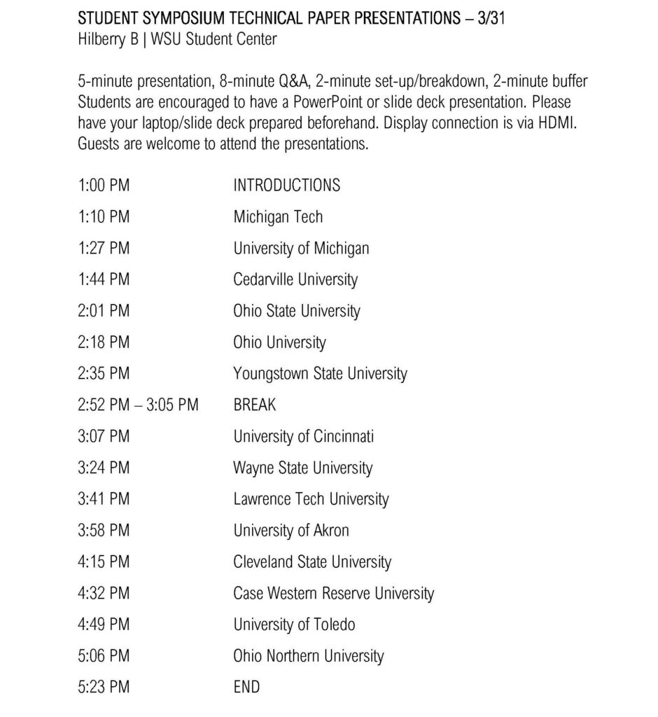 Presentations Schedule - Eastern Great Lakes