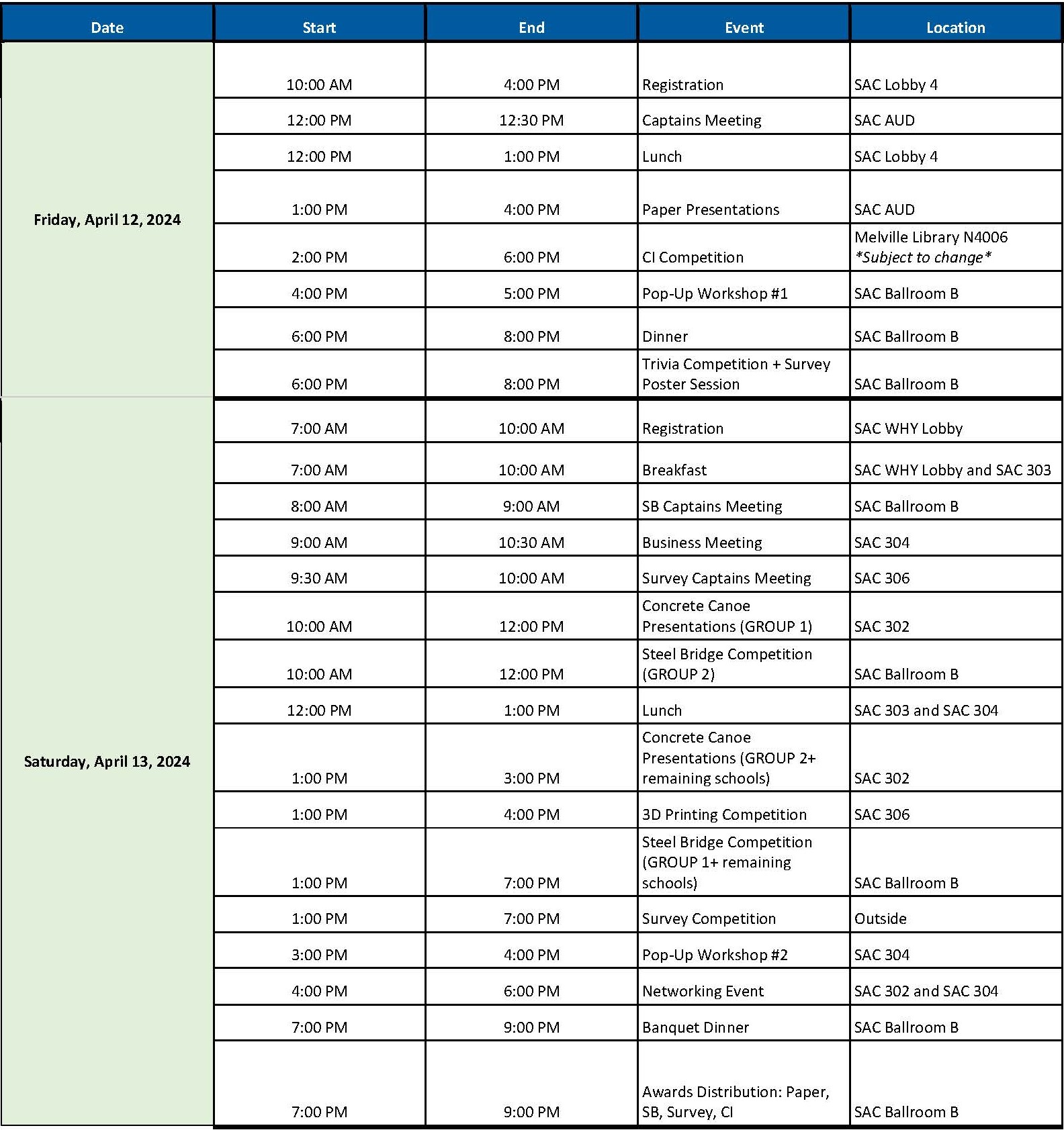 Schedule – Metropolitan